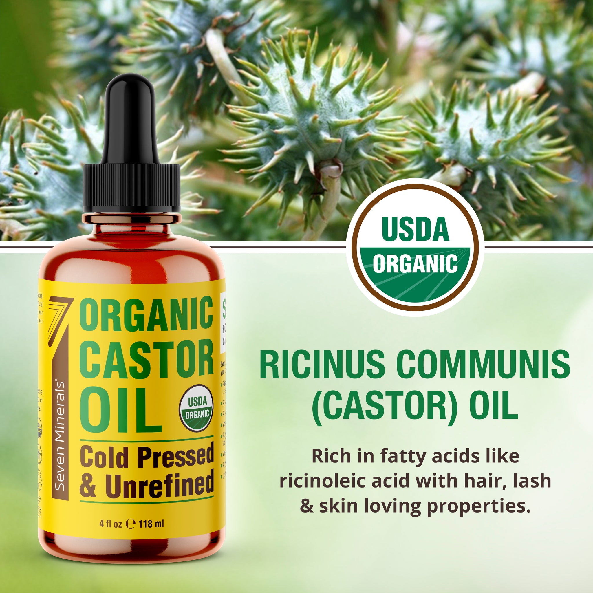 USDA Castor Oil 4oz with Eyebrow Kit - Seven Minerals