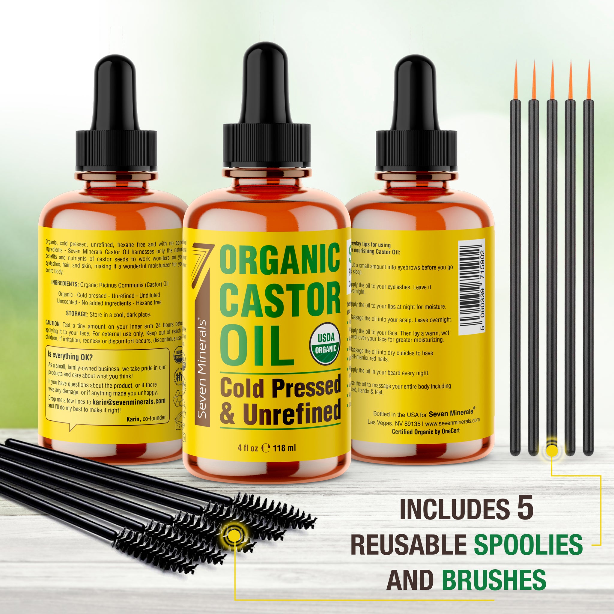 USDA Castor Oil 4oz with Eyebrow Kit - Seven Minerals