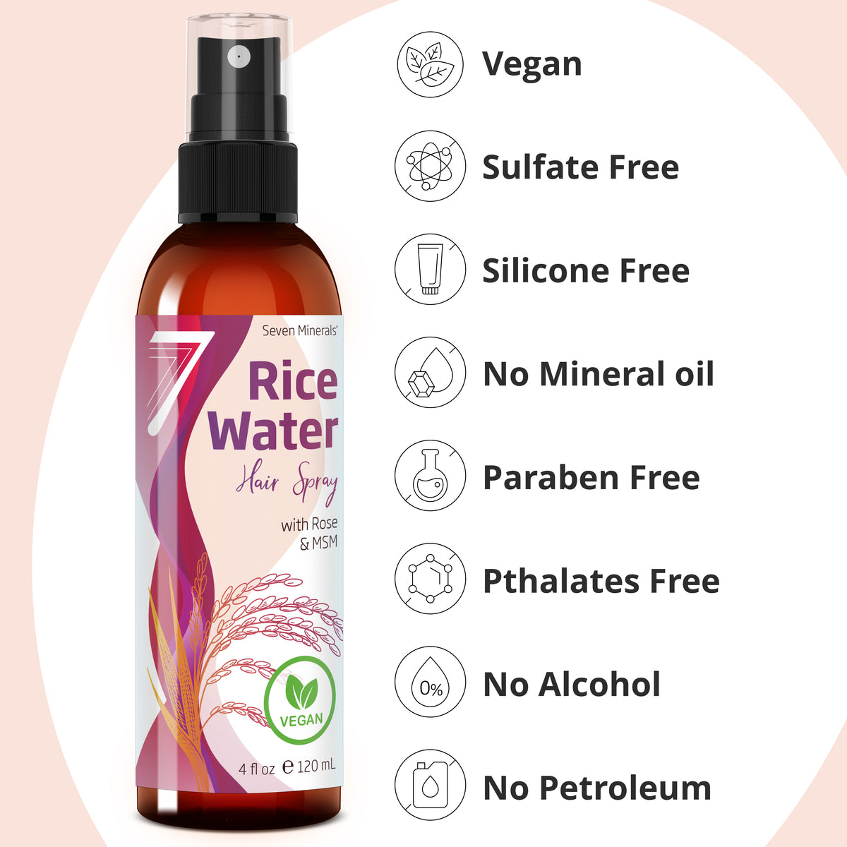Rice Water Spray 4oz Rose - Seven Minerals