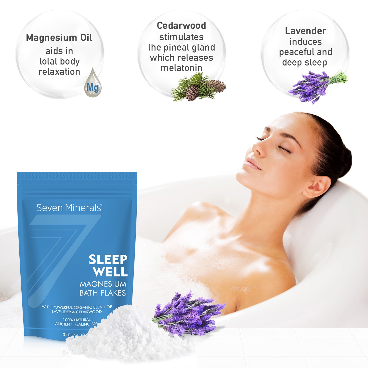 New SLEEP WELL Magnesium Chloride Flakes 3lb - Seven Minerals
